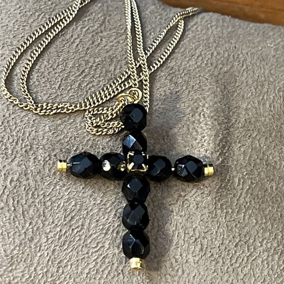 Artisan | Jewelry | Vintage Black Jet Glass Mourning Cross On A 2 2 Kgf ...